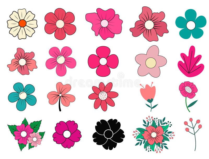 Set of Spring Flower Collection Vector Illustrations Stickers Design ...