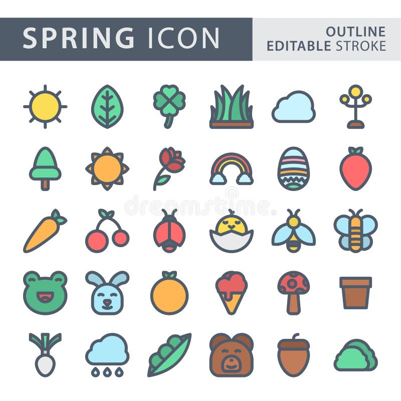 Set of Spring Icon in Outline Color Style Isolated on White Background ...