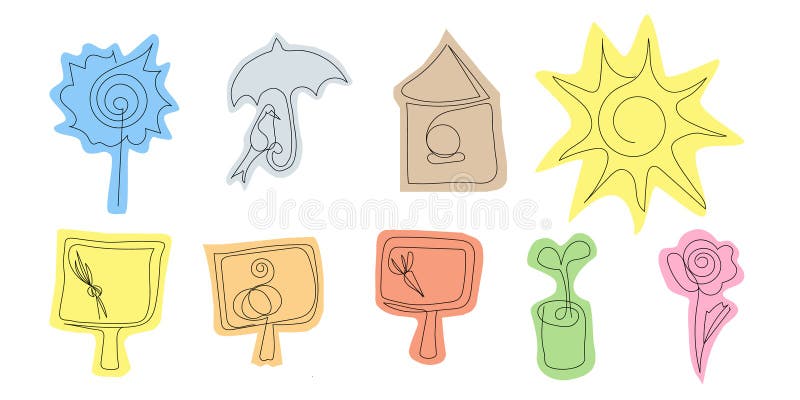 Set of Spring Images in Lineart Style Stock Vector - Illustration of ...