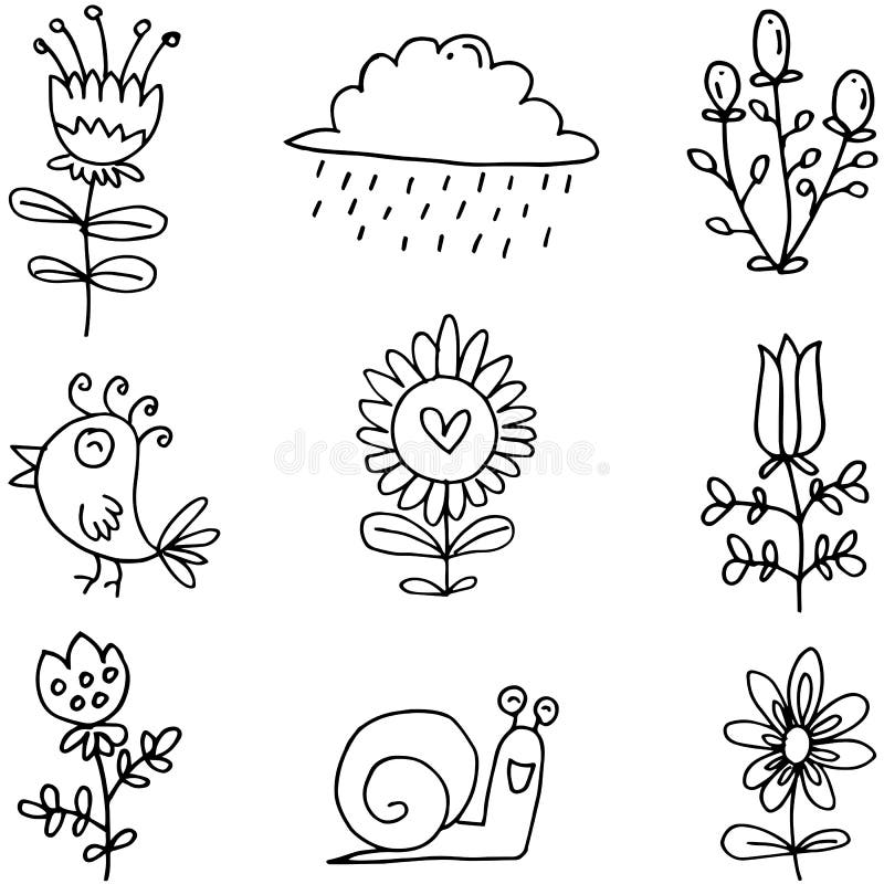Set of spring item doodles stock vector. Illustration of vector - 83635974