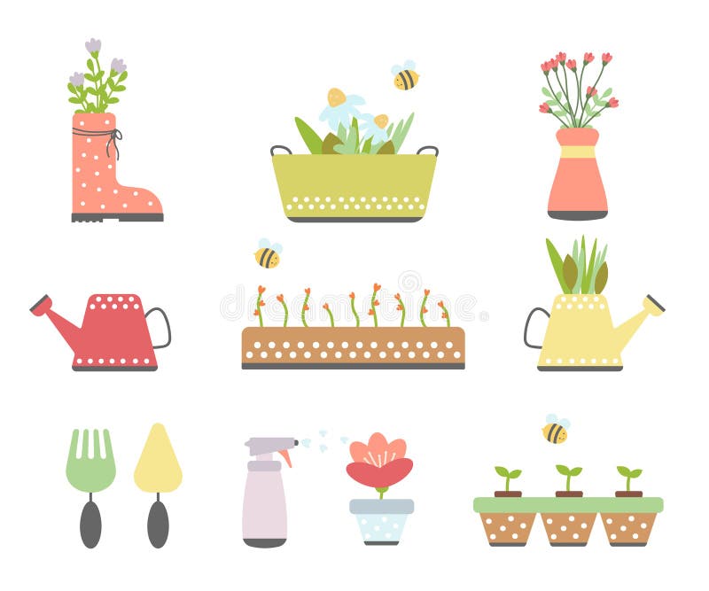 Set of Spring Items. Tools for Working in the Garden and in the Garden ...