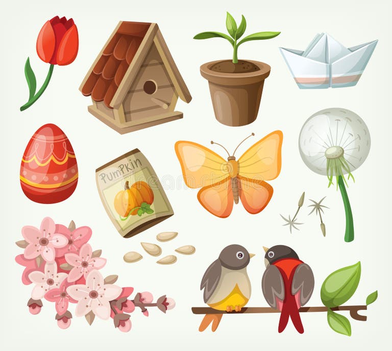 Set of spring items stock vector. Illustration of birdhouse - 39475820