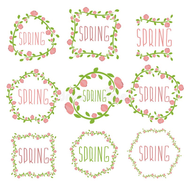 Set of Spring Labels Flowers and Leaves. Vector Illustratio Stock ...