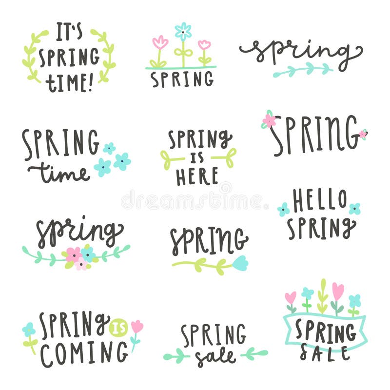 Set of spring lettering. stock vector. Illustration of black - 87343413 Set of spring lettering. stock vector. Illustration of black - 87343413