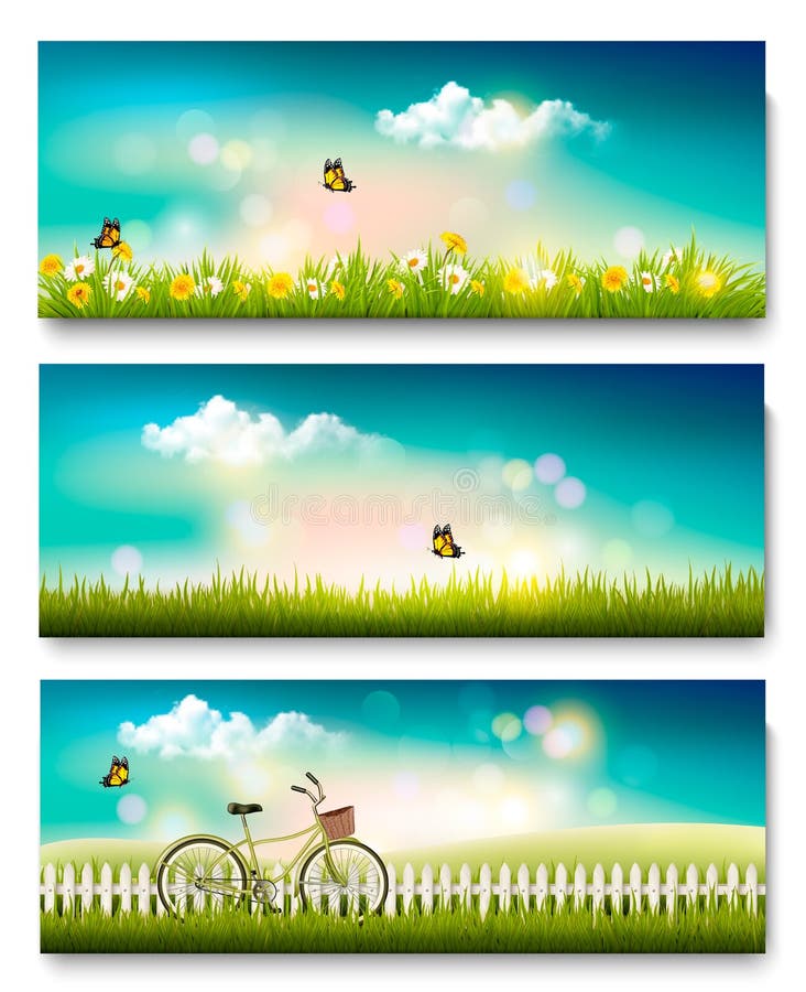 Set of Spring Nature Landscape Banners Stock Vector - Illustration of ...