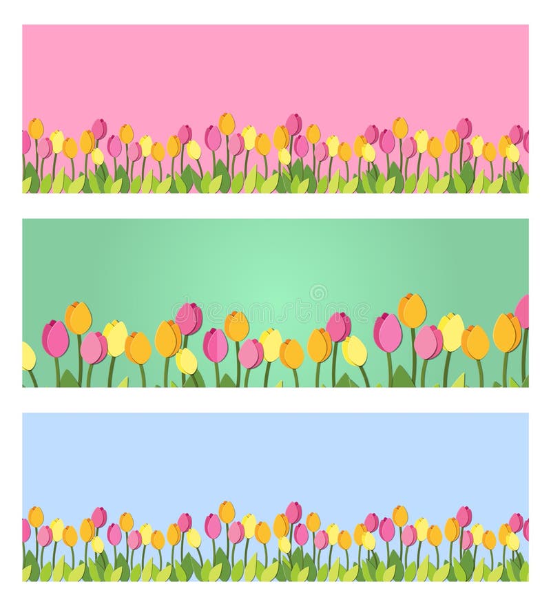 Set of Spring Paper Cut Tulips Horizontal Banners. Collection of ...
