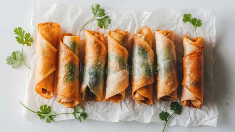 Set of Spring Rolls, Top View and Side View, Isolated on White ...