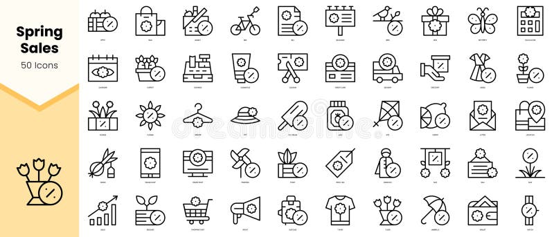 Set of Spring Sales Icons. Simple Line Art Style Icons Pack Stock ...