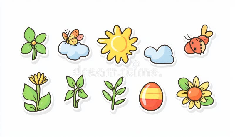 Set of Spring-themed Stickers and Easter Clipart, Presented As Isolated ...