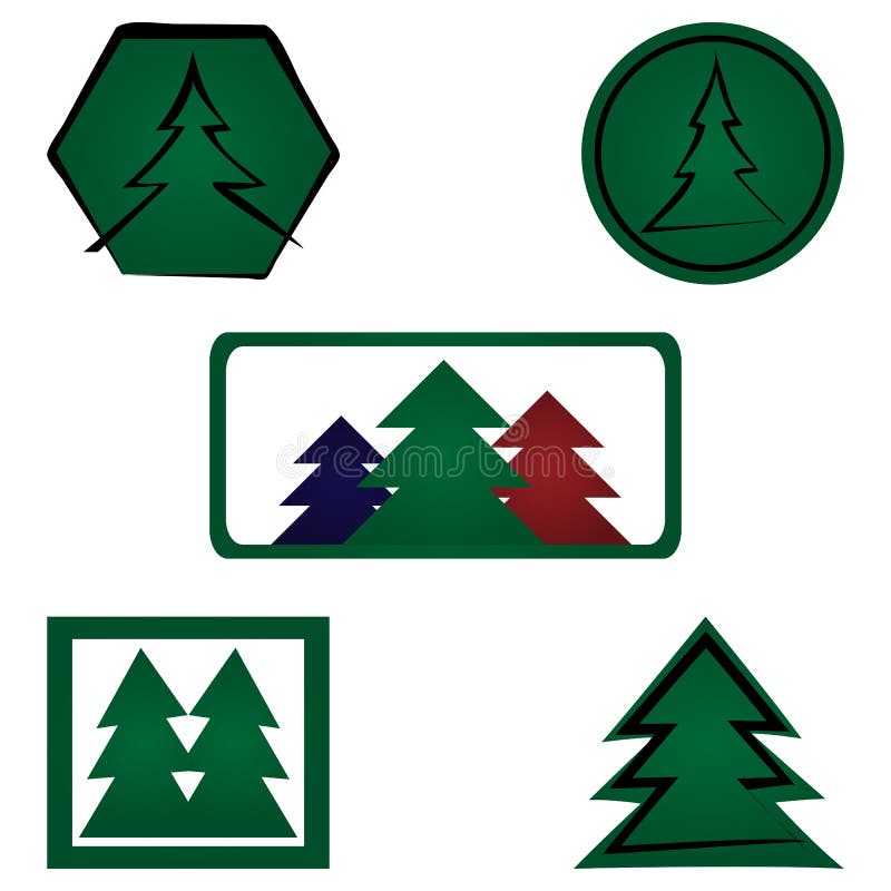 Set Spruce Logo. Five Elements Isolated. Fir, Icon Stock Vector ...