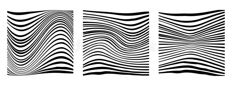 Set of Square Backgrounds with Abstract Wavy Lines. Psychedelic Optical ...