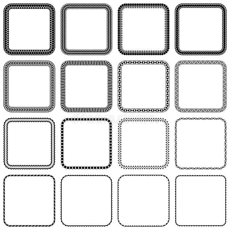 Set of Square Black Frames with Rounded Corners Stock Illustration ...
