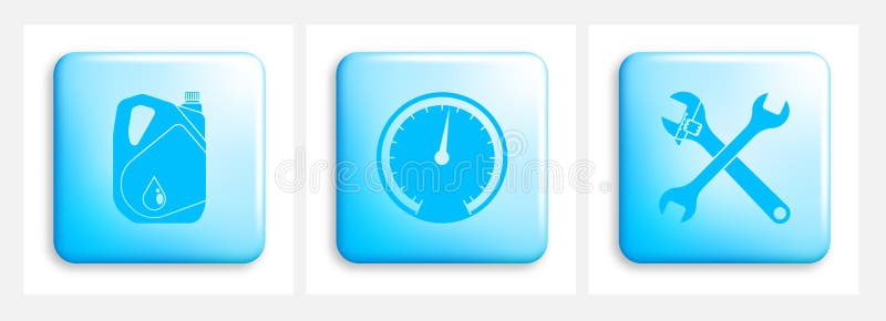 Set of Square Buttons with Rounded Corners Depicting Car Workshop Tool ...