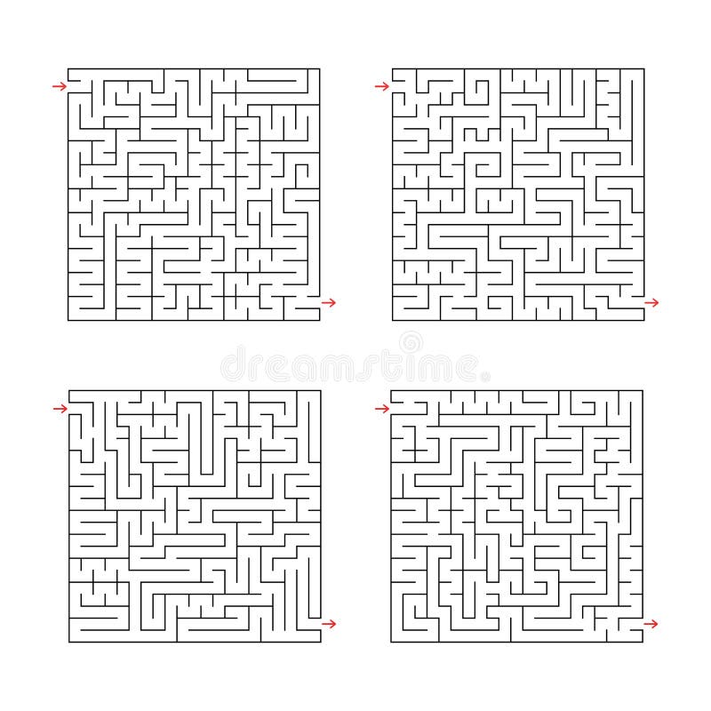 A Set Of Square Labyrinths. A Game For Children And Adults. Simple Flat ...