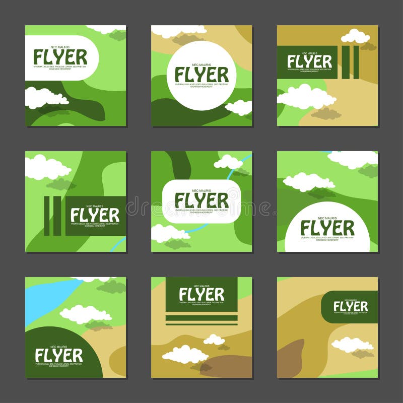 Set of Square Flyers with the Area Map in Flat Style. Vector Stock ...
