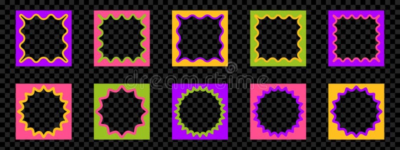 Set of Square Frames with Wavy Edges. Trendy Borders with Groovy ...