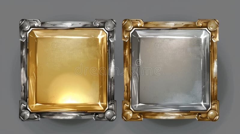 The Set of Square Golden and Silver Gui Game Frames Includes Cast Metal ...