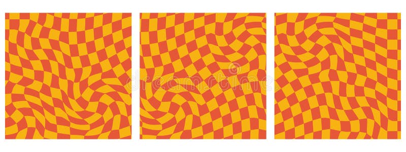 Set of Square Groovy Checkerboard Waves Patterns. Twisted and Distorted ...