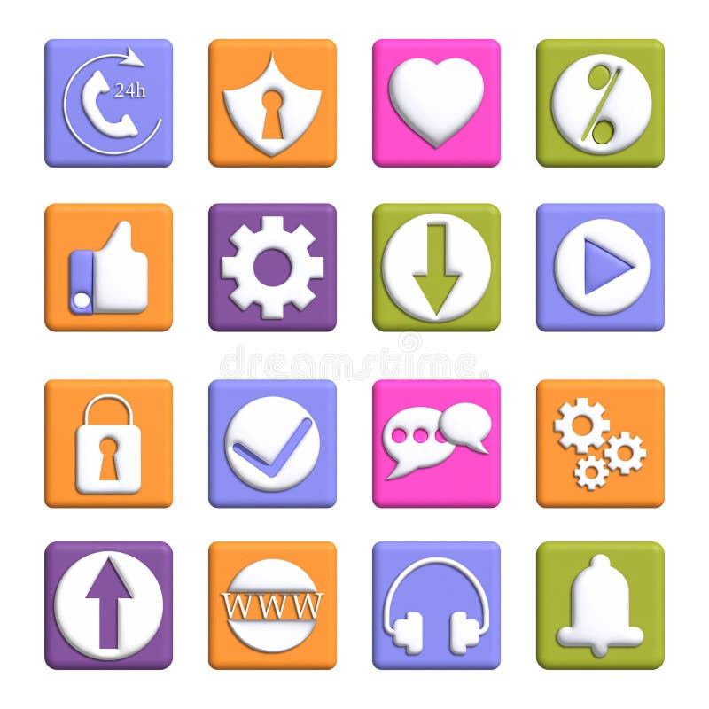 Set of Square Icons, 3d Render Illustration Stock Illustration ...
