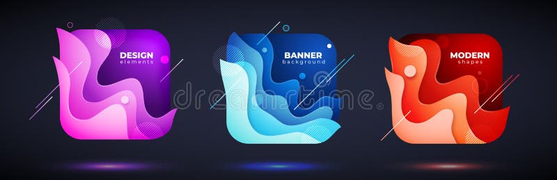 Set of Square Liquid Abstract Geometric Shapes. Fluid Gradient Elements ...