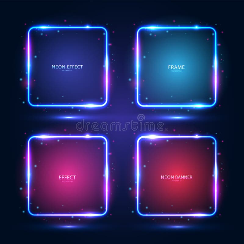 A Set of Square Neon Frames with Shining Effects, Highlights and ...