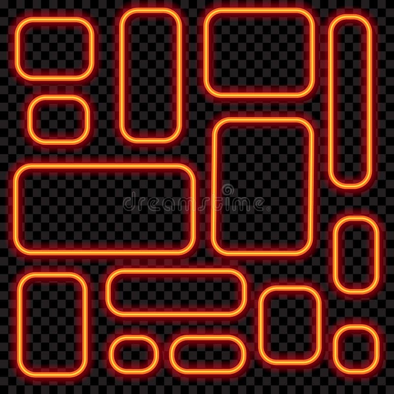 Set of Square Neon Light on a Transparent Background. Neon Frame Design ...