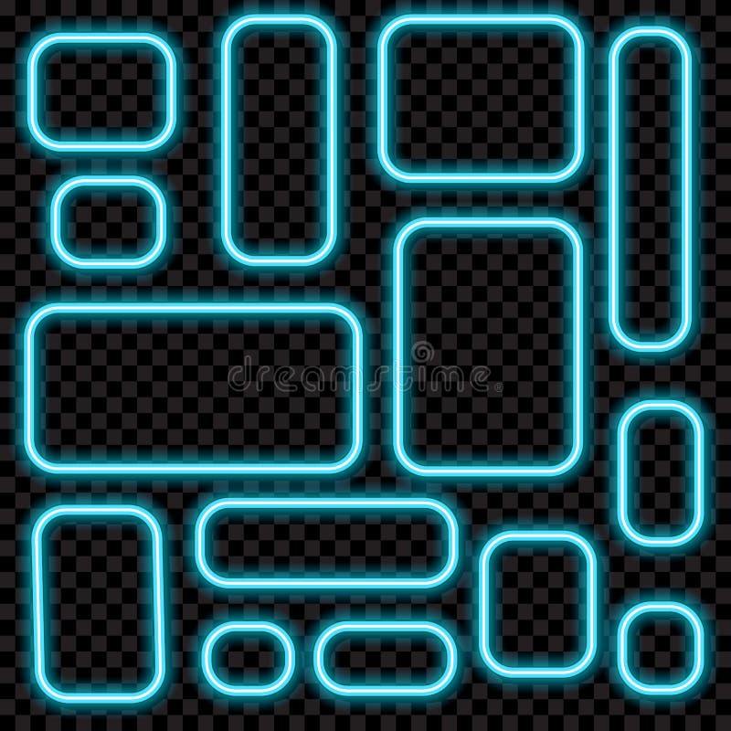 Set of Square Neon Light on a Transparent Background. Neon Frame Design ...