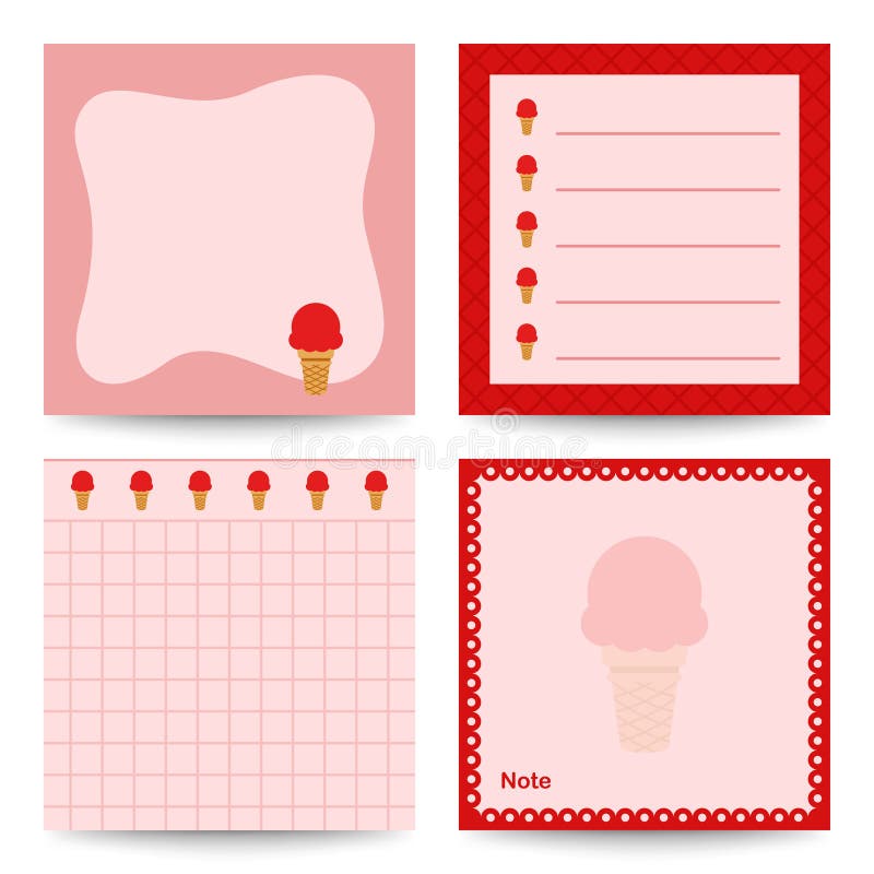 Set of Square Notepads with Ice Cream Stock Vector - Illustration of ...