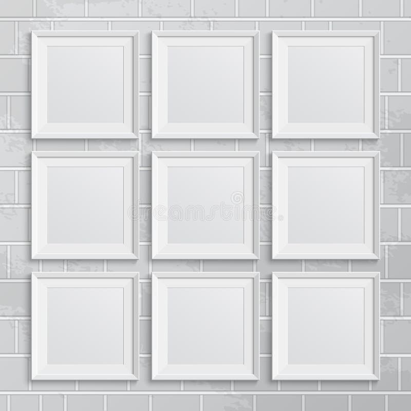 Set of Square Picture Frames on Brick Wall Stock Vector - Illustration ...