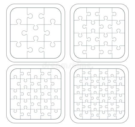 Set of Square Puzzles 3, 4, 5 and 6 Pieces Each Side with Rounded ...