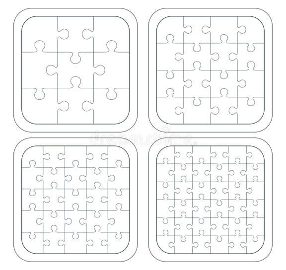 Set of Square Puzzles 3, 4, 5 and 6 Pieces Each Side with Rounded ...