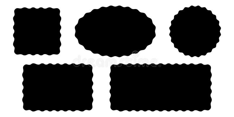 Set of Square, Rectangle, Circle and Oval Shapes with Wavy Edges. Empty ...