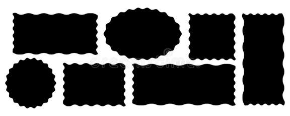 Set of Square, Rectangle, Circle and Oval Shapes with Wavy Edges. Empty ...