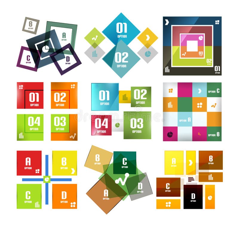 Set of Square Shaped Infographic Diagram Templates Stock Illustration ...