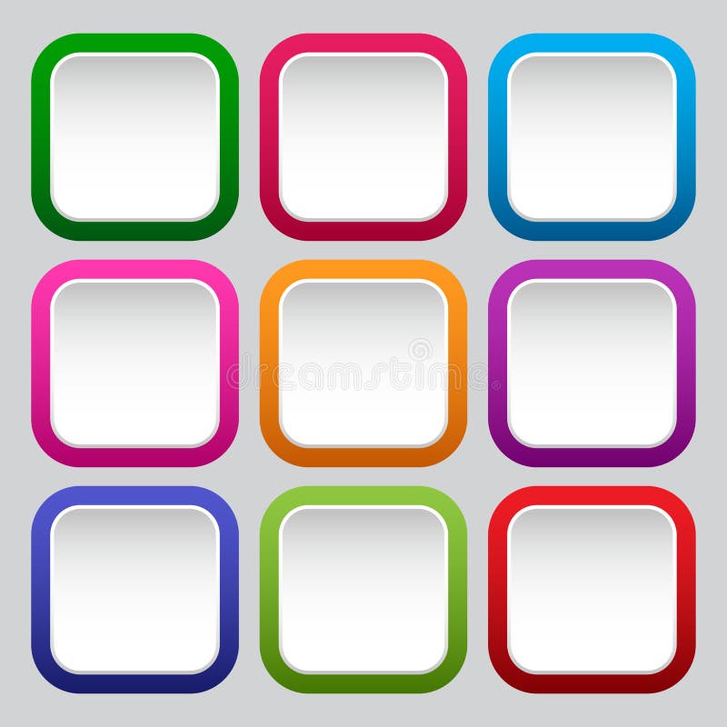 Set of Square White Buttons with Colorful Borders. Vector Stock ...