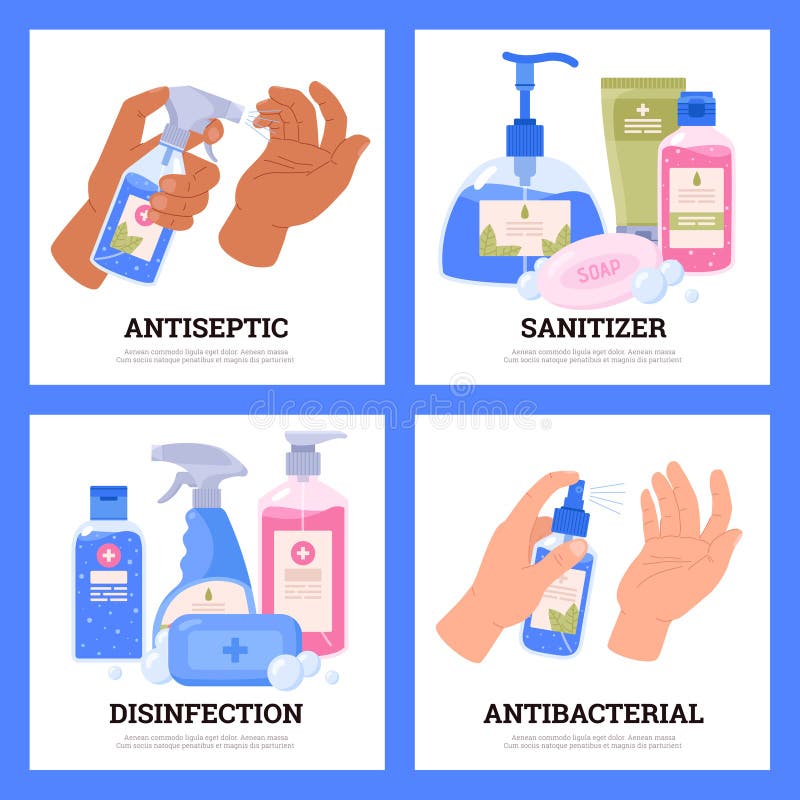 Set of Squared Banners about Antiseptic and Sanitizer Flat Style Stock ...