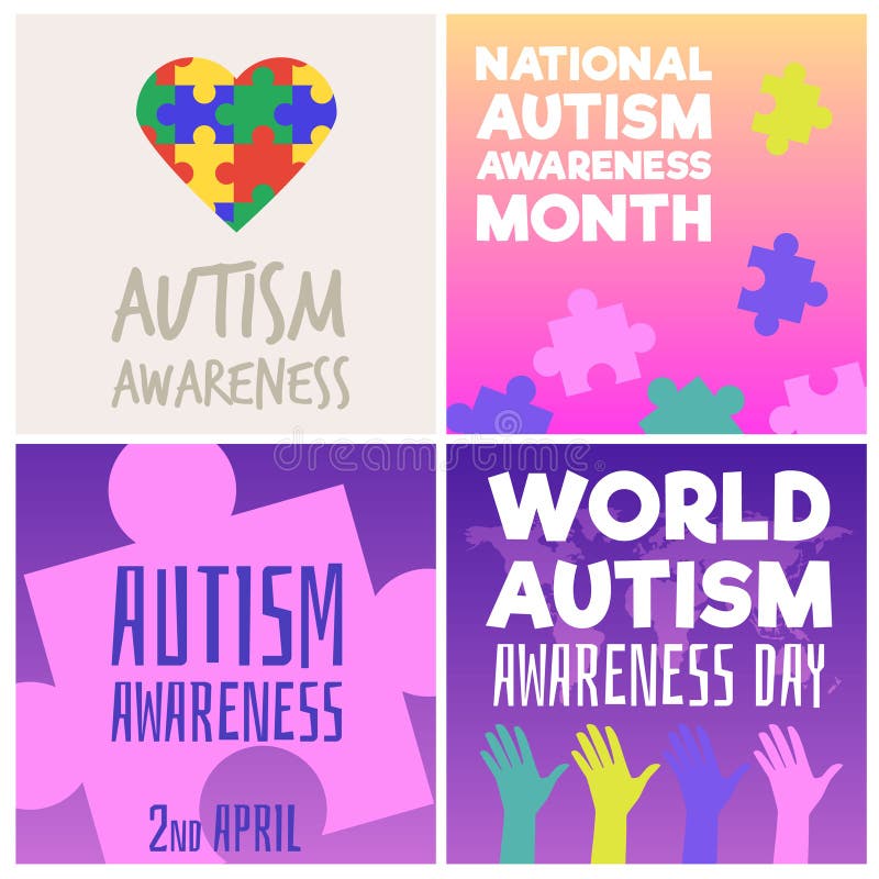 Set of Squared Banners about Autism Awareness Flat Style Stock Vector ...