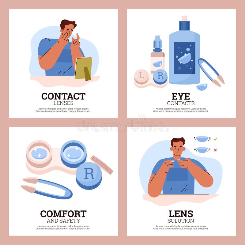 Set of Squared Banners about Contact Lenses Using Flat Style, Vector ...