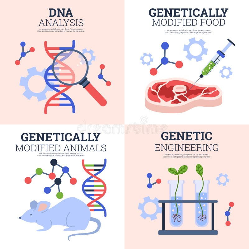 Set of Squared Banners about Genetics Engineering Flat Style Stock ...