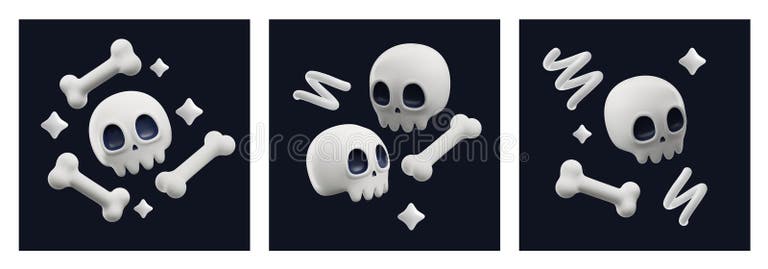 Set of Squared Banners with Skulls and Bones 3D Style Stock Vector ...