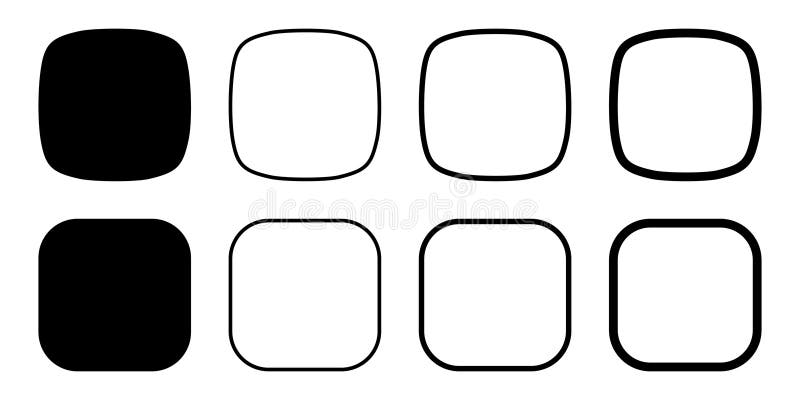 Set of Squircles and Squares with Rounded Borders and Corners. Simple ...