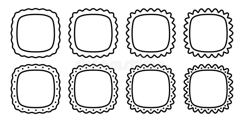 Set of Squircles or Squares with Rounded Borders Frames with Wavy Edges ...