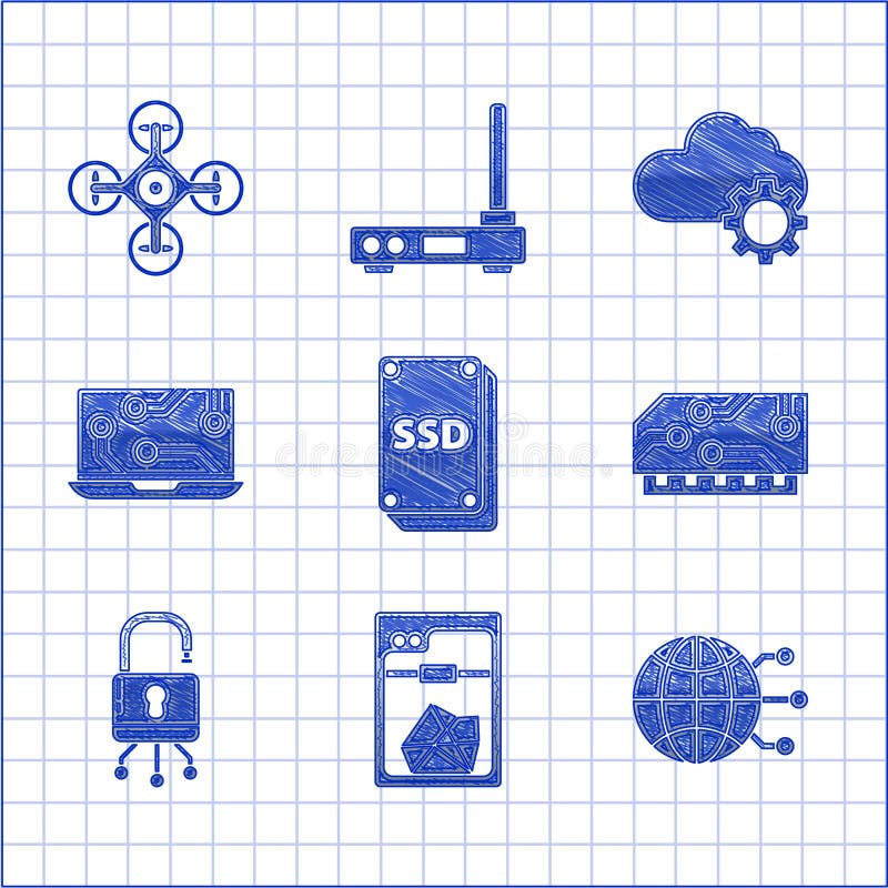 Set SSD Card, 3D Printer, Global Technology or Social Network, RAM ...