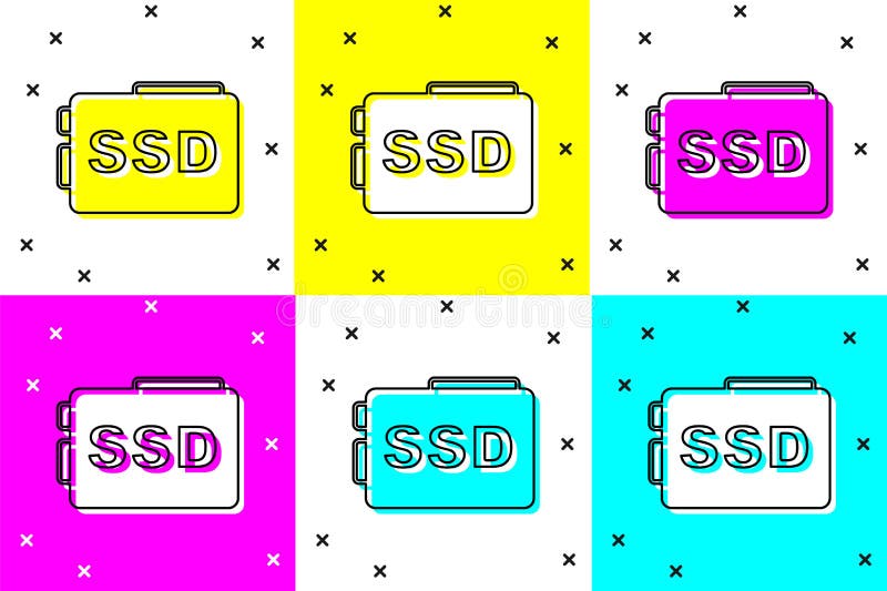 Set SSD Card Icon Isolated on Color Background. Solid State Drive Sign ...