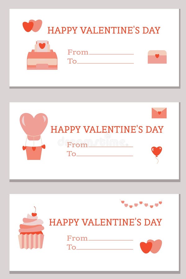 Set of St Valentine Cards with String for Names Flat Illustration Stock ...
