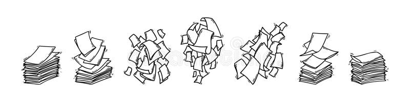 Set of Stack of Paper Pages Line Art. Blank Sheets. Hand Drawn Doodle ...