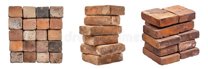 A Set of Stack of Six Old Clay Bricks Isolated on a White Background ...