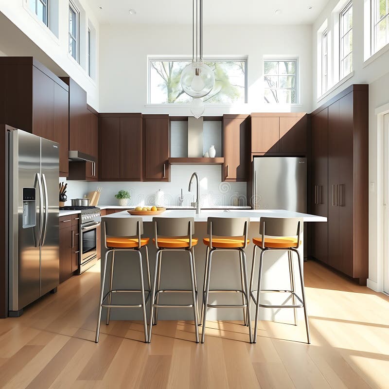 A Set of Stackable Bar Stools in a Bright Contemporary Kitchen with ...