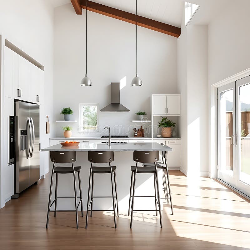 A Set of Stackable Bar Stools in a Bright Contemporary Kitchen with ...