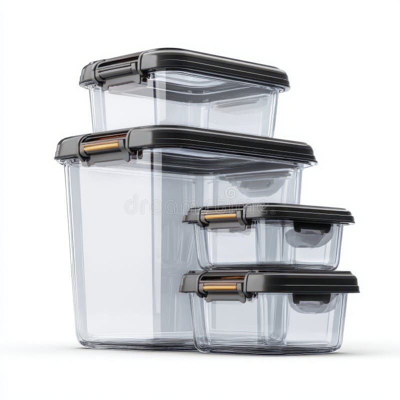 Set of Stackable Plastic Food Storage Containers with Clip-on Lids ...